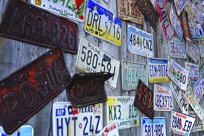 License Plates Hanging on a Wall Stock Photo - Image of horizontal ...