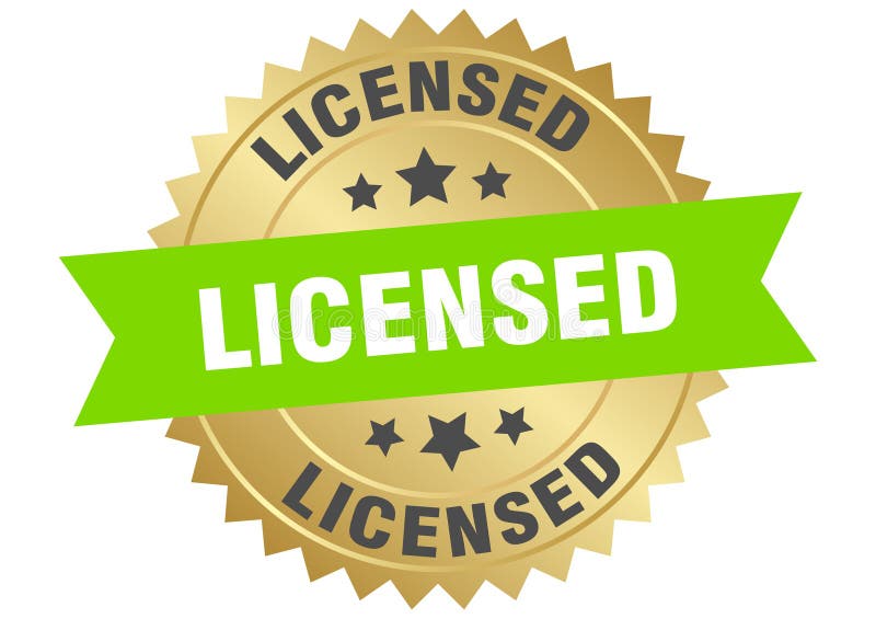 Licensed. Licensed Round Green and Gold Label Isolated on Transparent ...