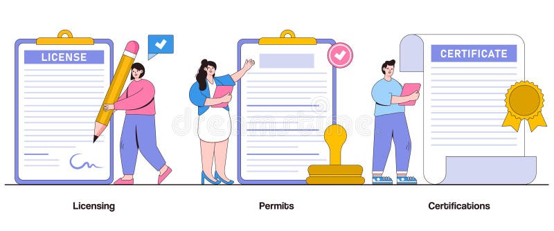 Licensing, Permits, and Certifications Concept with Character ...