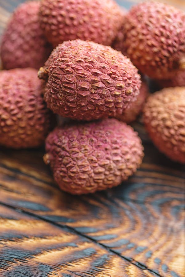 Lichee on Wooden Table, Litchi, Lychee Fruit Detail Stock Image - Image ...