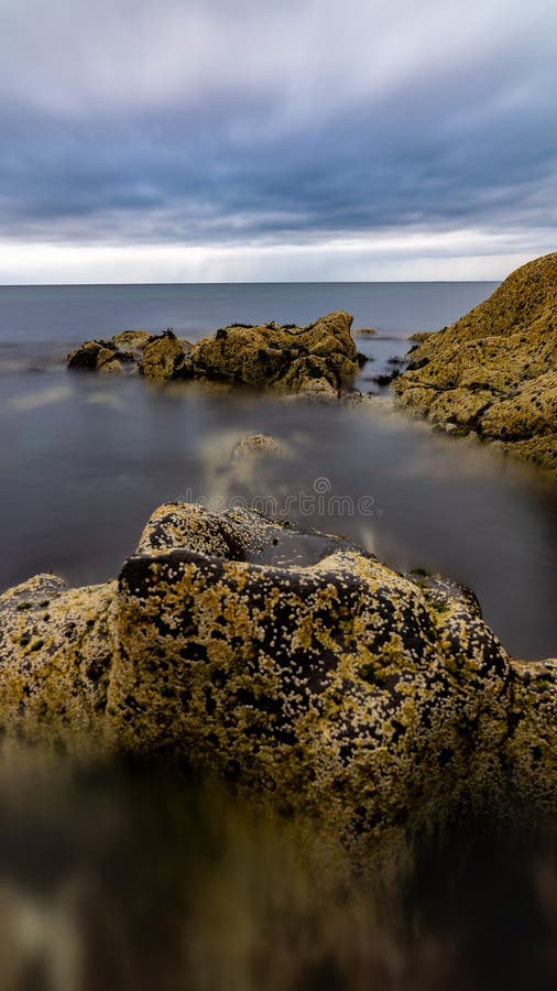Lichen Covering Rocks on Scottish Coastline with Cloudy Sky Stock Photo ...