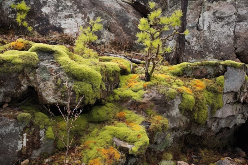 Lichen and Small Plants Thriving on a Rocky Terrain Stock Photo - Image ...