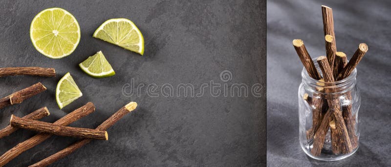 Licorice Root and Lemon - Glycyrrhiza Glabra Stock Image - Image of ...