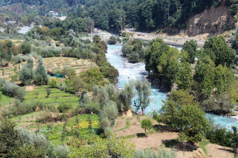 Lidder River Flowing through the Valley in Pahalgam, Surrounded by ...
