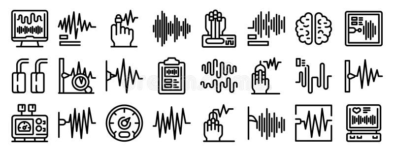 Lie Detector Test Icons Set. Scientist Measuring Brain Activity Using ...