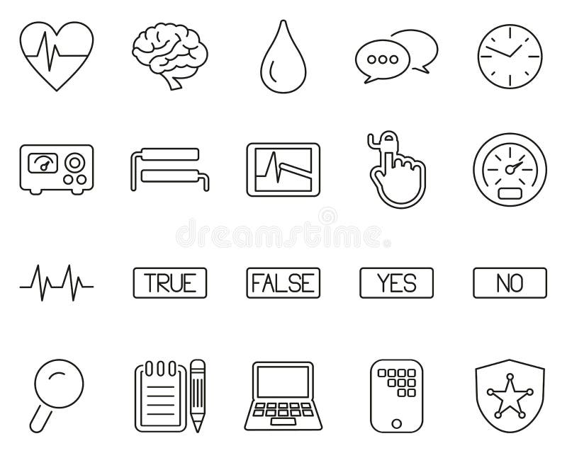 Lie Detector Test or Polygraph Test Icons Black & White Thin Line Set ...