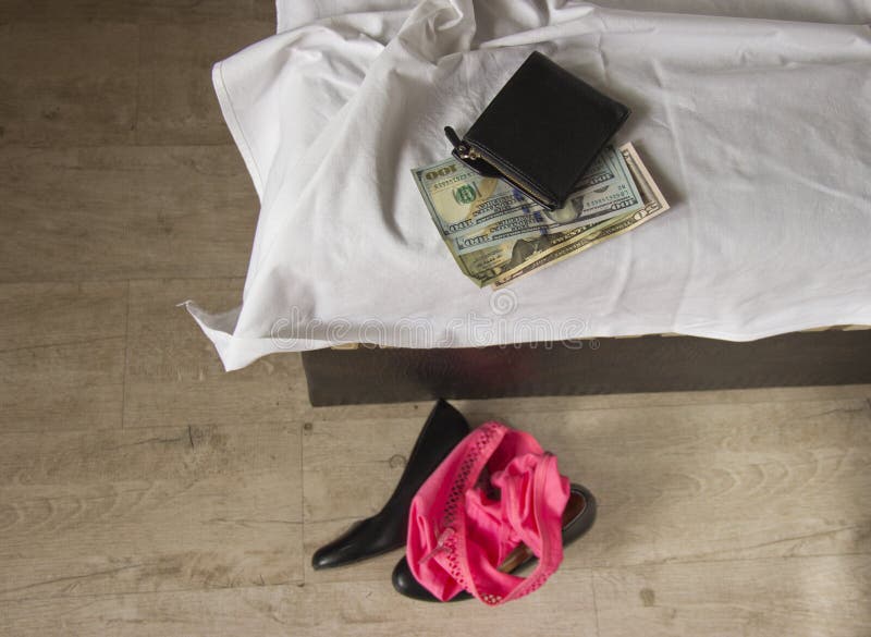 Love For Money Is Prostitution Crumpled Bed Underwear And Money As