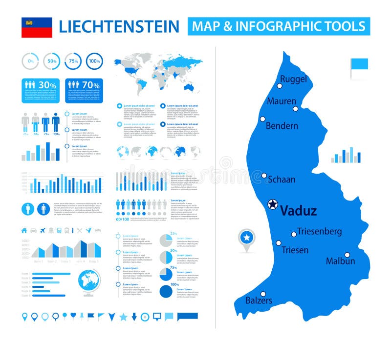 Liechtenstein Infographic Map with Data Visualization Elements - Vector ...