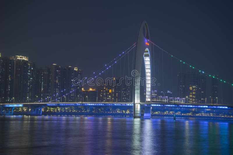 Liede Bridge Illuminated at Night in Guangzhou, China Editorial Image ...