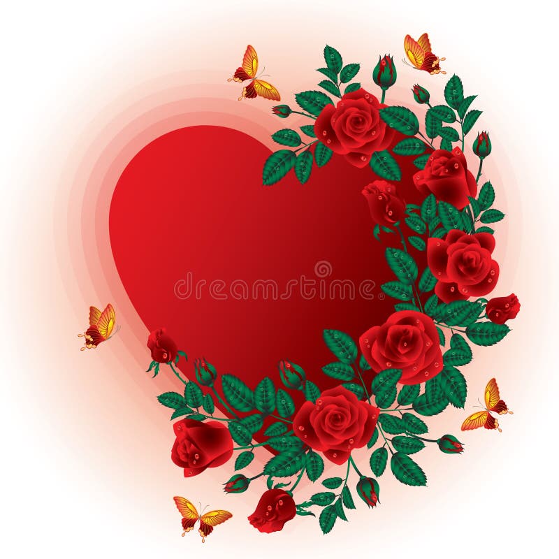 Rood hart met rozen vector illustratie. Illustration of offerte - 12988456