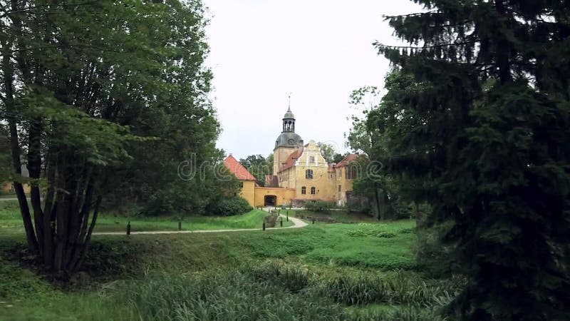 Old Medieval Castle Behind Terrain Park. Stock Footage - Video of abbey ...