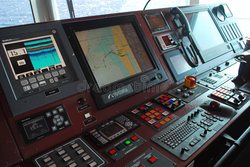 Wheelhouse in modern ship stock photo. Image of controls - 53634976