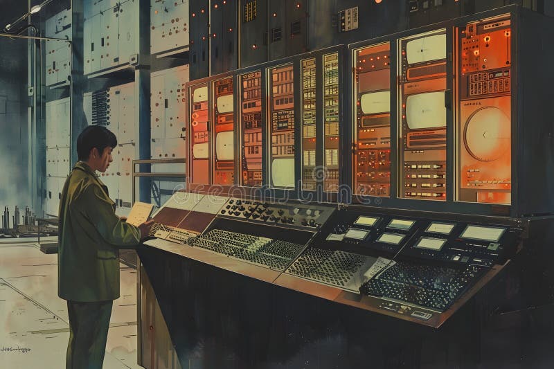 Lieutenant Examining Security Protocols in Futuristic Control Room ...