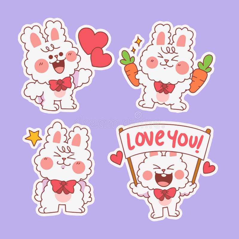 Daily Life of Adorable Bubbly Bunny Sticker Set Doodle Illustration ...