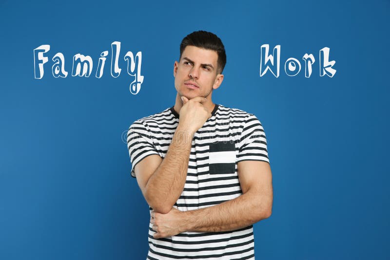 Life Balance. Thoughtful Man Making Choice between Family and Work ...