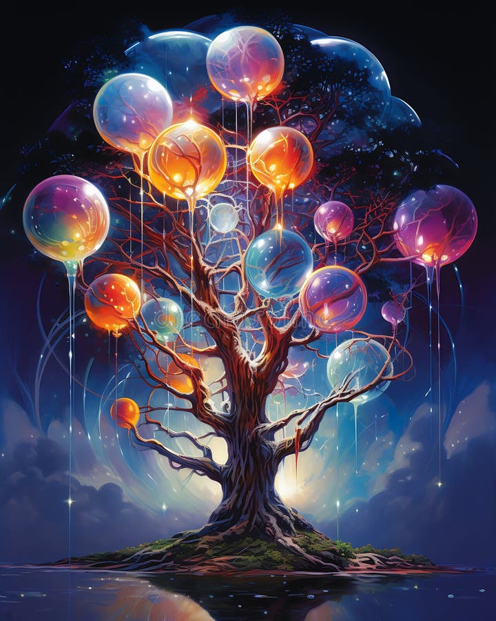 The Life-Balancing Equation: Colored Tree Balloons Interconnecte Stock ...