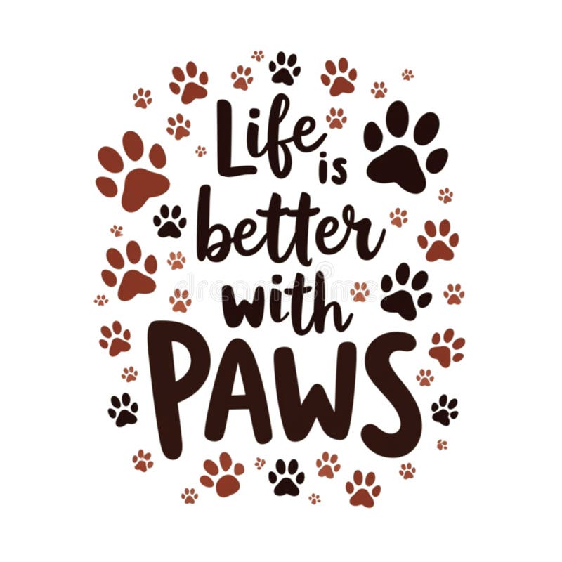 Life is Better with Paws Surrounded by Various Paw Prints in Shades of ...