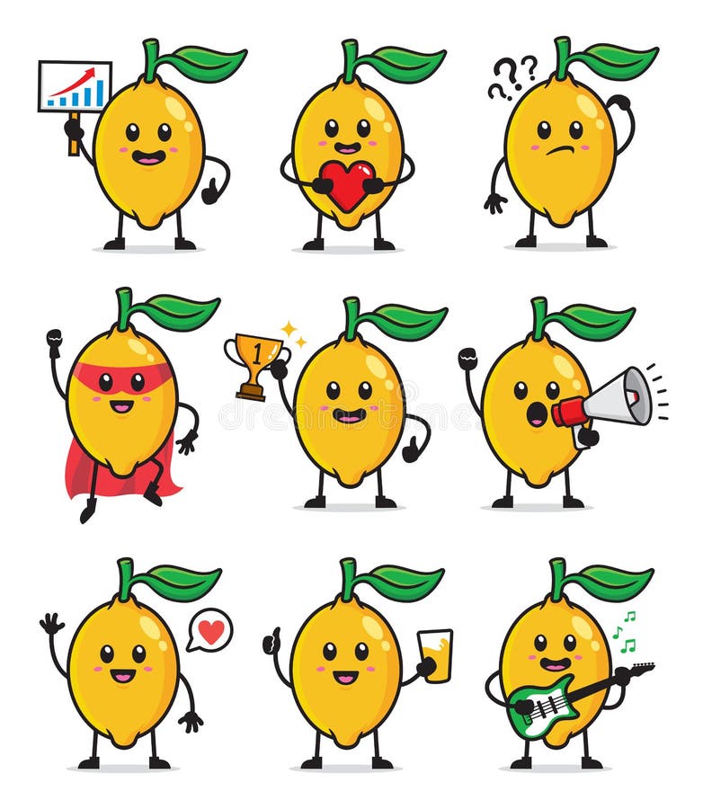 Set of Lemon Character Design Vector Stock Vector - Illustration of ...