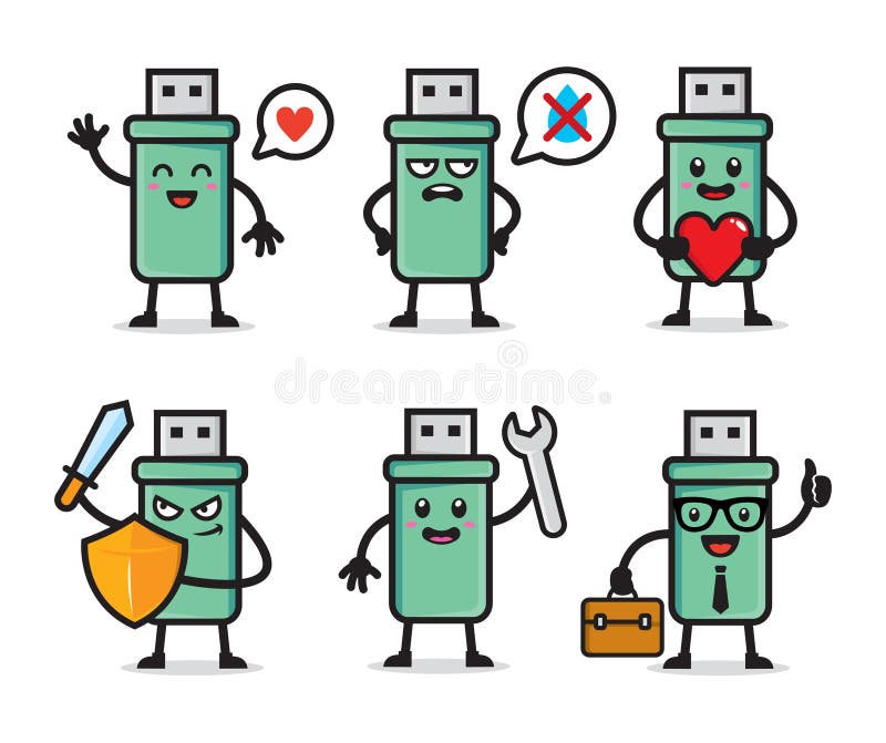 Set of Usb Flashdisk Character Design Vector Stock Vector ...
