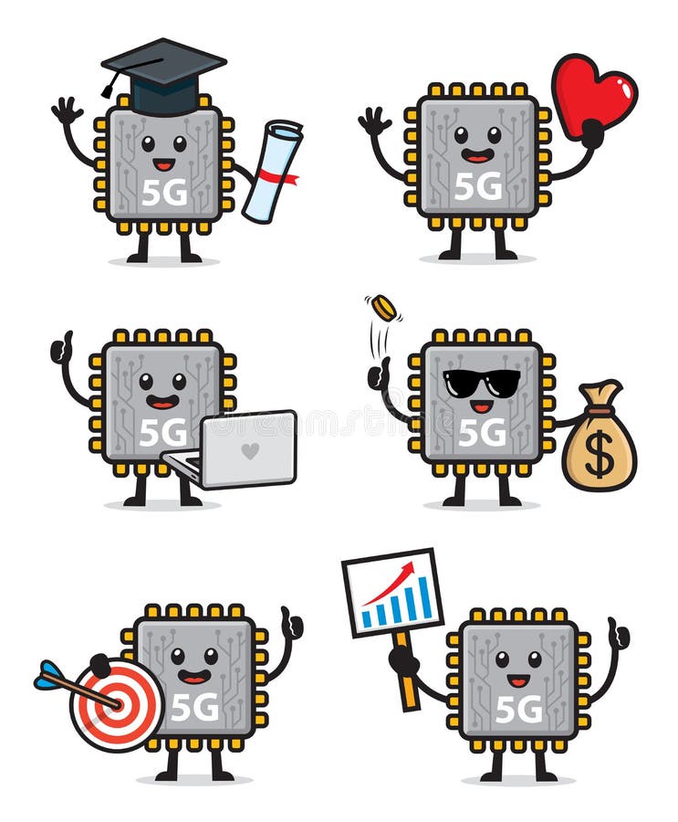 Set of 5G Chipset Character Vector Stock Vector - Illustration of chip ...