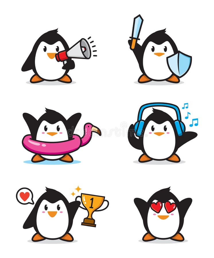 Set of Penguin Character Design Vector Stock Vector - Illustration of ...