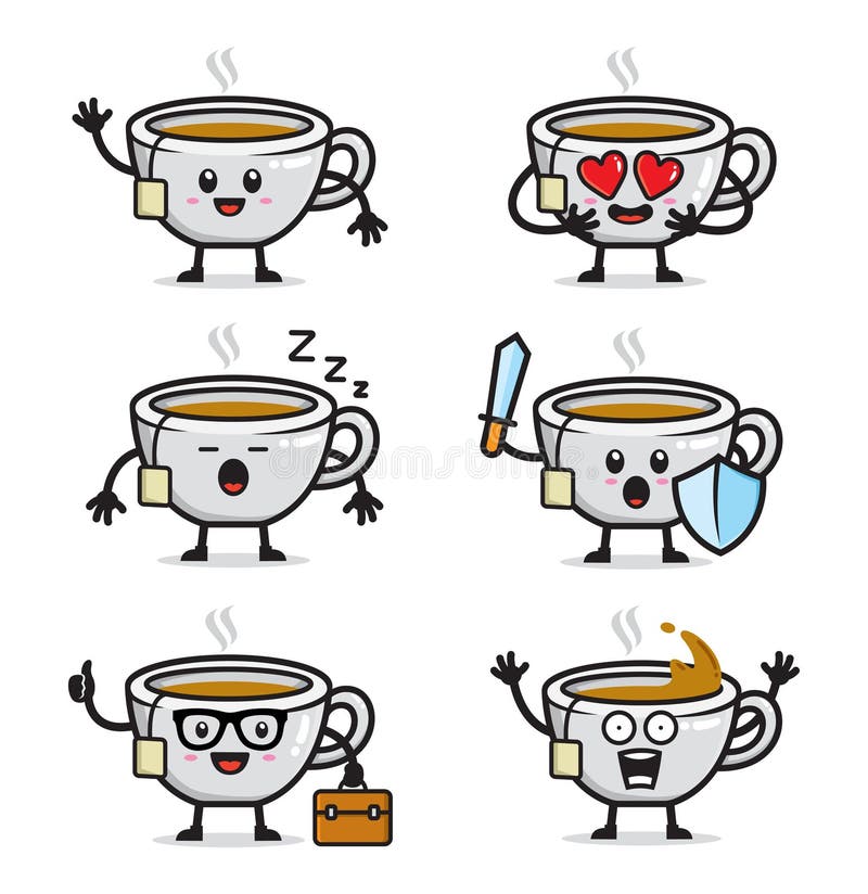 Set of Tea Character Design Vector Stock Vector - Illustration of drink ...