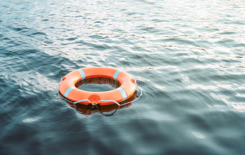 Life Buoy on the Water with Copy Space Stock Image - Image of problem ...