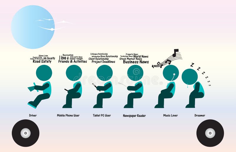 Daily Life of Bus Commuters Transport Passengers Stock Vector ...