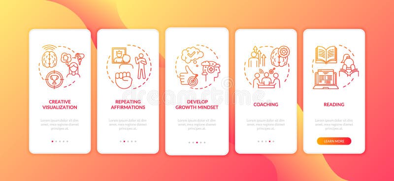 Life Coaching Red Onboarding Mobile App Page Screen with Concepts Stock ...