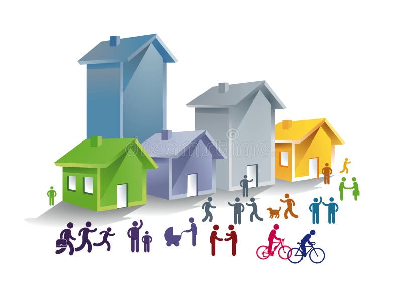 Community House and People Icon Stock Vector - Illustration of card ...