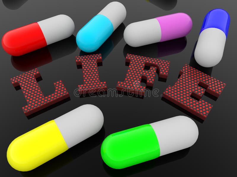 LIFE Concept between Medical Pills on Black Stock Photo - Image of ...