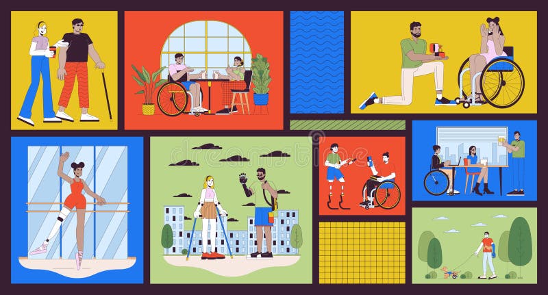 Life with Disability Bento Grid Illustration Set Stock Vector ...