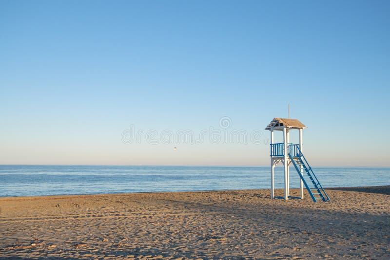 Life Gaurd Hut on a Beach at Sunset. Stock Image - Image of nature ...