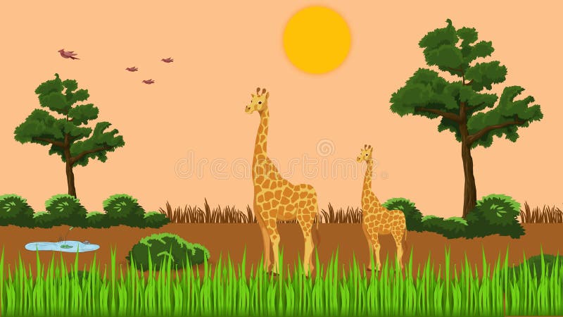 The Life of Giraffe 2d Image Stock Illustration - Illustration of ...