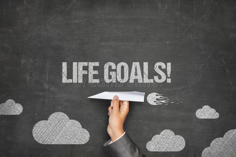 Life Goals Text on Blackboard with Paper Plane Stock Photo - Image of ...