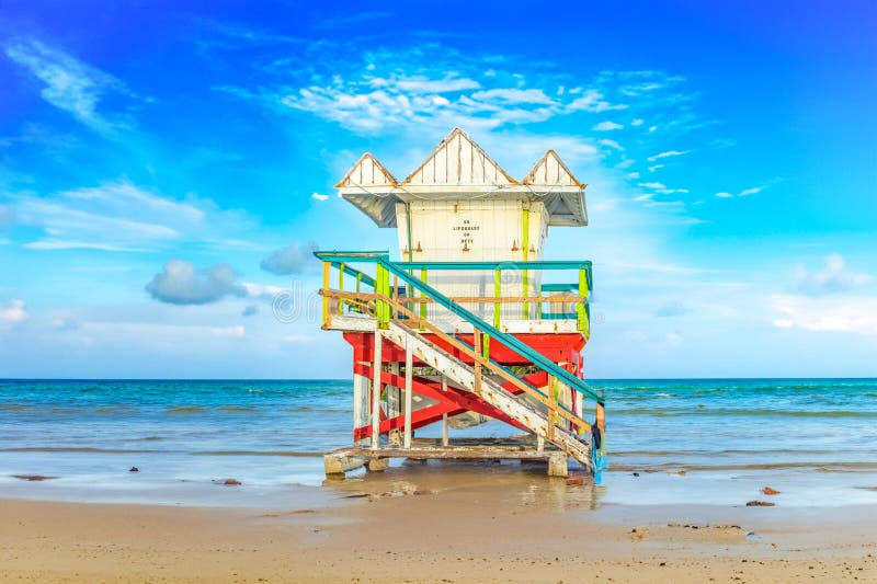 Life Guard Tower on South Beach, Miami, Florida Stock Image - Image of ...