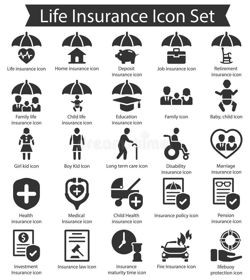 Life Insurance icon set stock vector. Illustration of child - 231343064