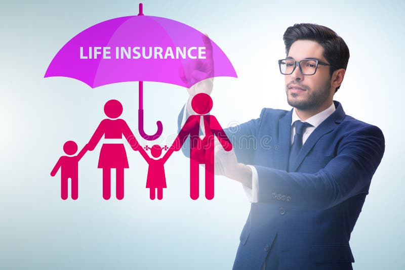 Life Insurance Concept with Businessman Pressing Button Stock ...