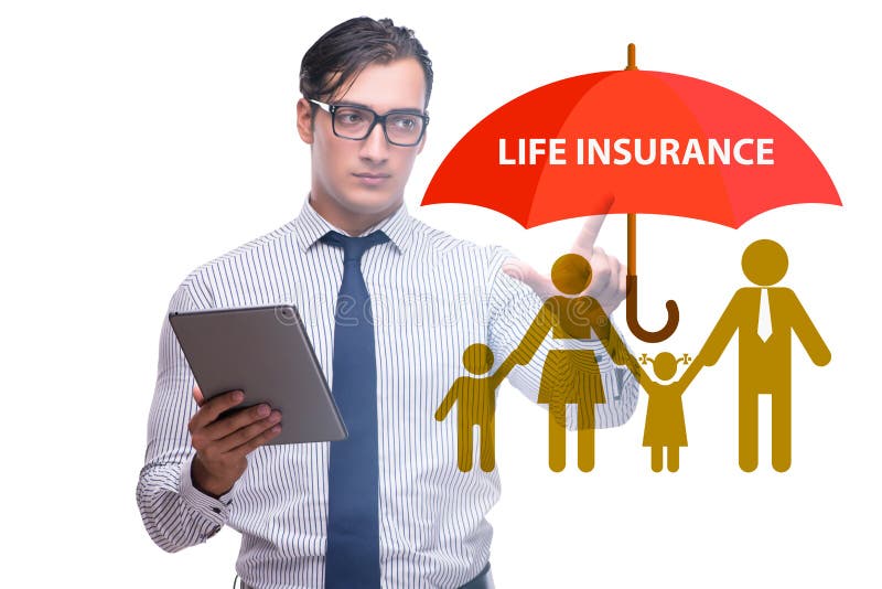 Life Insurance Concept with Businessman Pressing Button Stock Photo ...