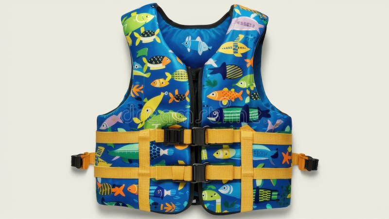 A Life Jacket with a Fish Pattern on it and Yellow Straps, AI Stock ...