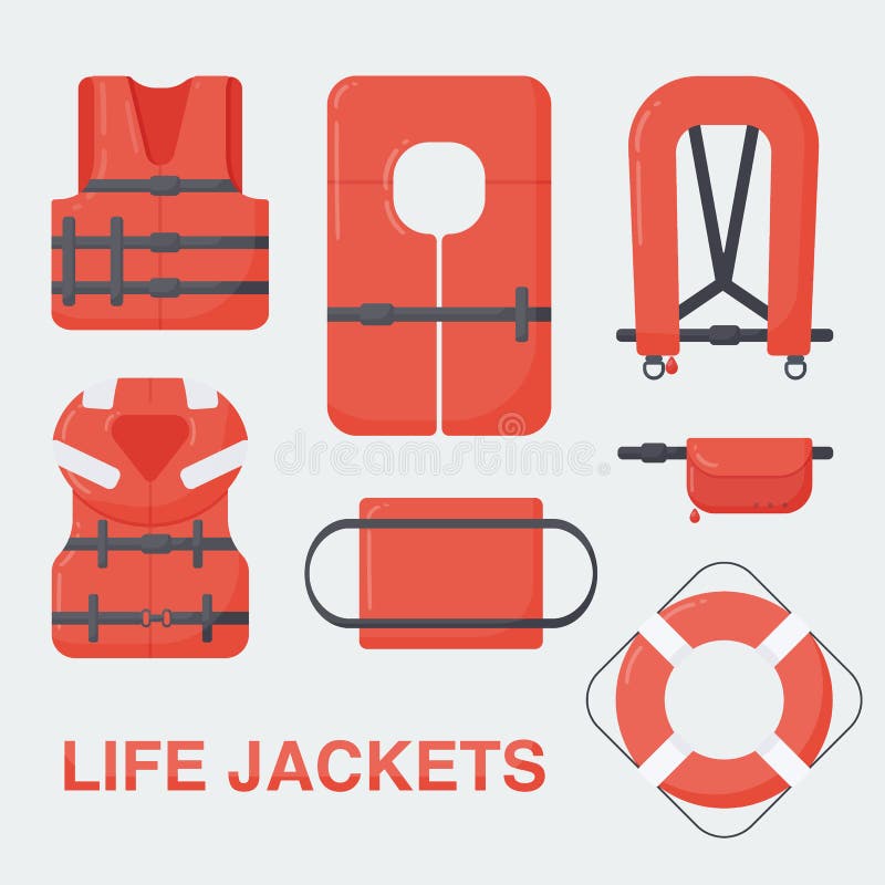 Life jacket flat set stock illustration. Illustration of jacket - 94022376
