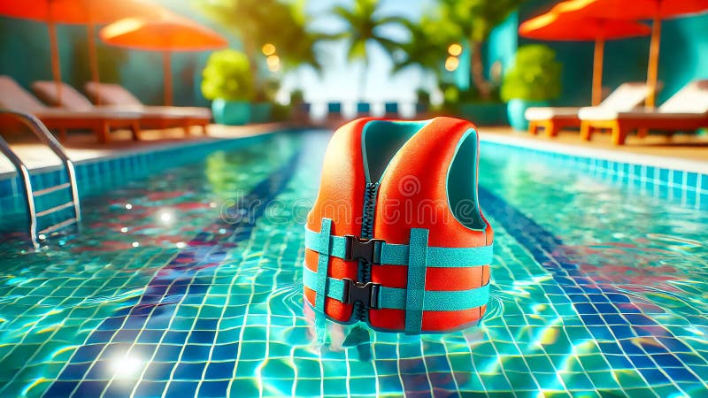 Life Jacket Floating in a Bright Turquoise Pool, Prominently Displayed ...