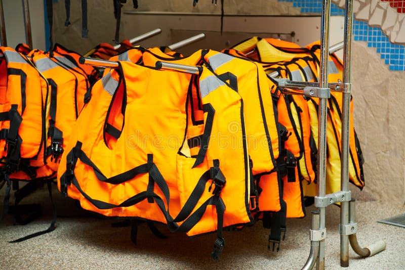 Life Jacket Hanging on Hanger in Store Stock Image - Image of cruise ...