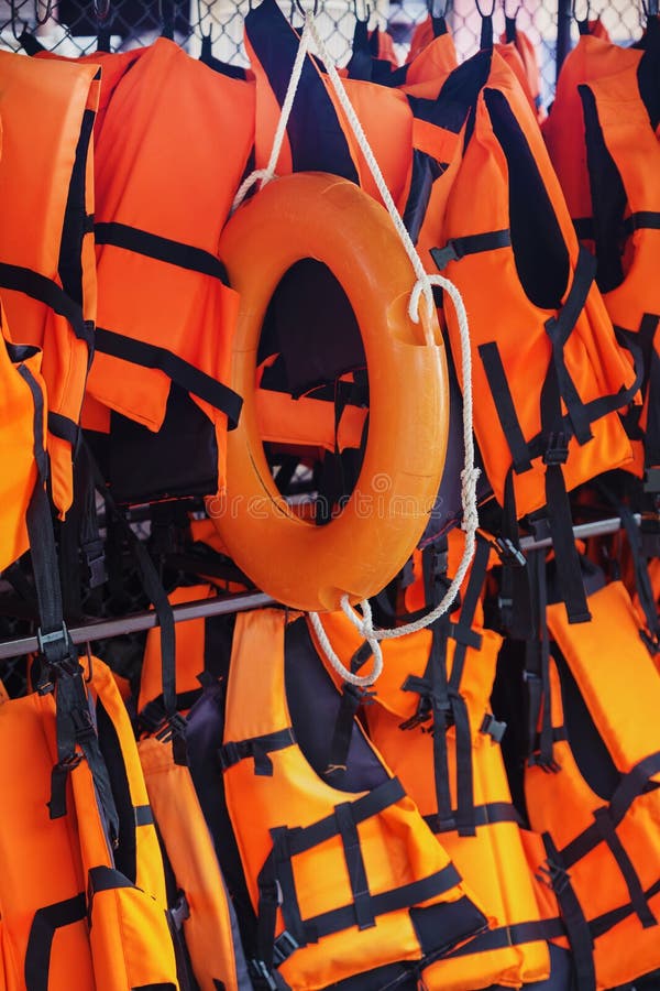 Life jacket and life ring stock photo. Image of ocean - 97535806