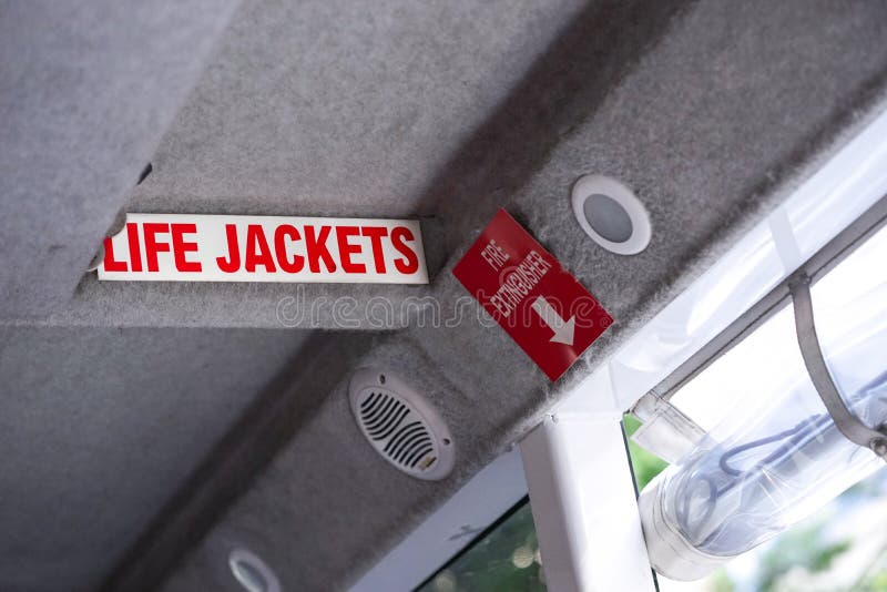 Life Jacket Sign on a Ship, Safety Boarding Concept. Stock Photo ...