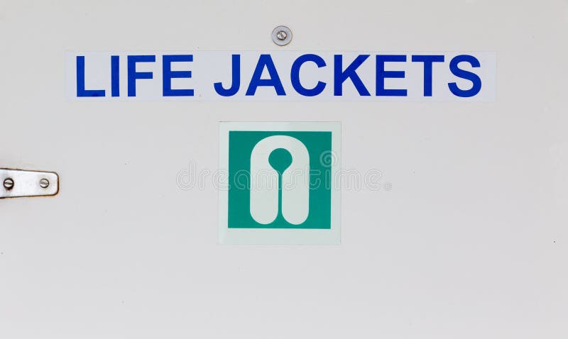 Life Jackets Sign on Door stock image. Image of door - 39039343