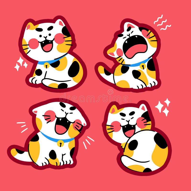 Daily Life of Positive Calico Cat Digital Illustration Pack Stock ...