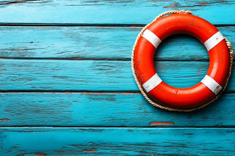 A Life Preserver on a Blue Wooden Surface Stock Image - Image of marine ...
