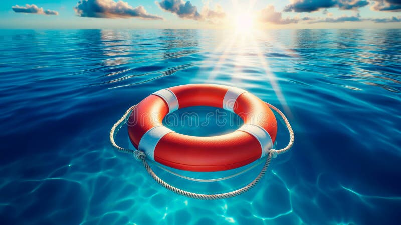 Life Preserver Floating on the Surface of a Clear Blue Water. Generated ...