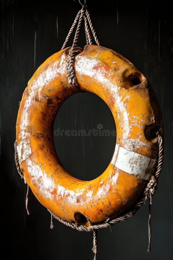 A Life Preserver Hangs from a Rope in the Water, Ready for Use Stock ...